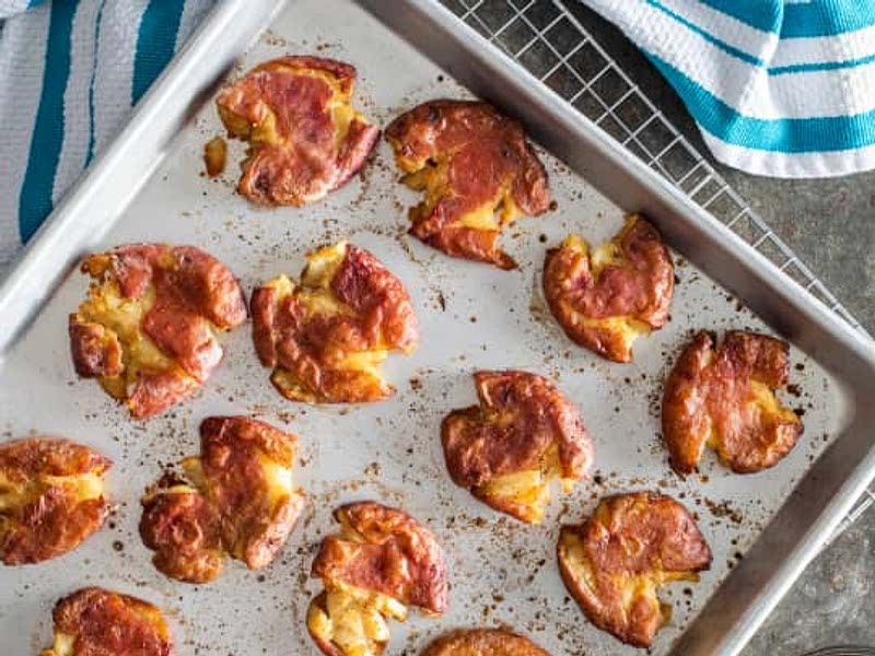 Crispy Baked Salt and Vinegar Smashed Fingerlings with Lemon Yogurt ...