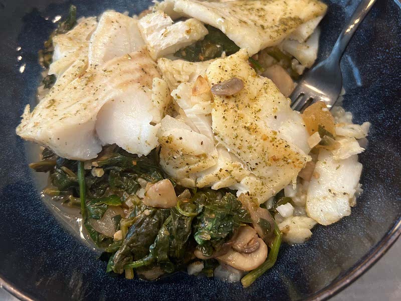 Herby Mediterranean Fish with Wilted Greens & Mushrooms Recipe ...