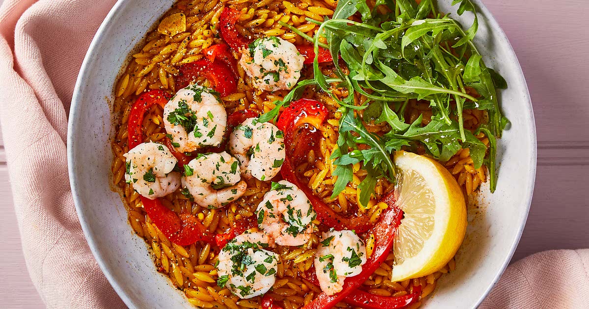 Prawn, Red Pepper & Saffron Orzo Recipe - Samsung Food