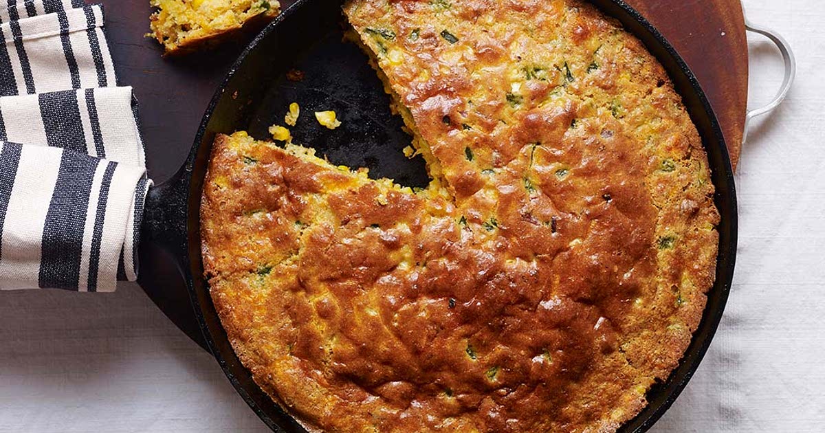 Poblano, Bacon and Cheddar Skillet Cornbread Recipe | Samsung Food App