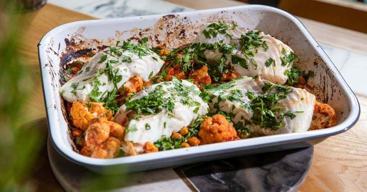Roast Cod with Harissa, Chickpeas and Cauliflower Recipe — Samsung Food