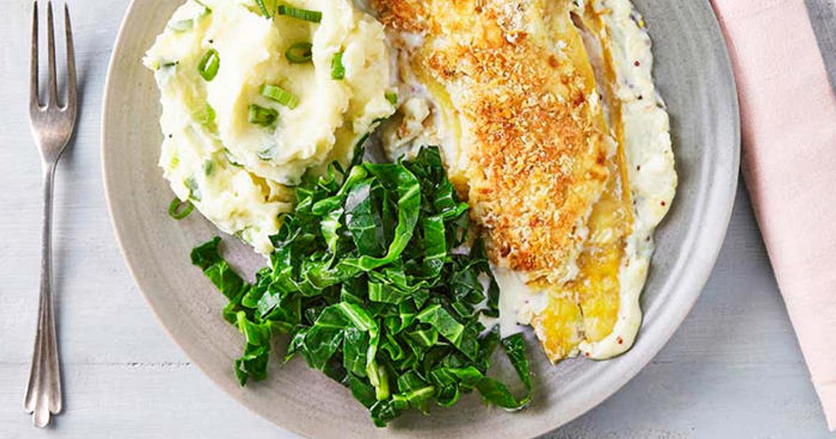 G - Smoked Fish Gratin, Spring Onion Mash & Garlicky Greens Recipe ...