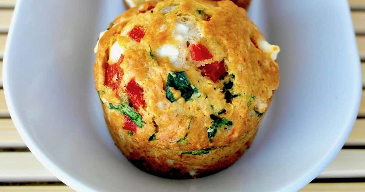 Savory Feta Spinach and Sweet Red Pepper Muffins Recipe - Samsung Food