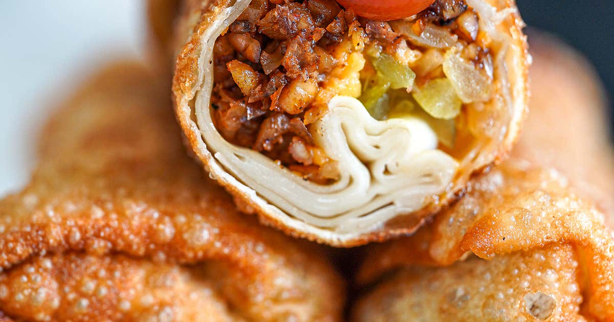 Cheese Burger Rolls Using egg roll wrappers & walnuts. Recipe — Samsung ...