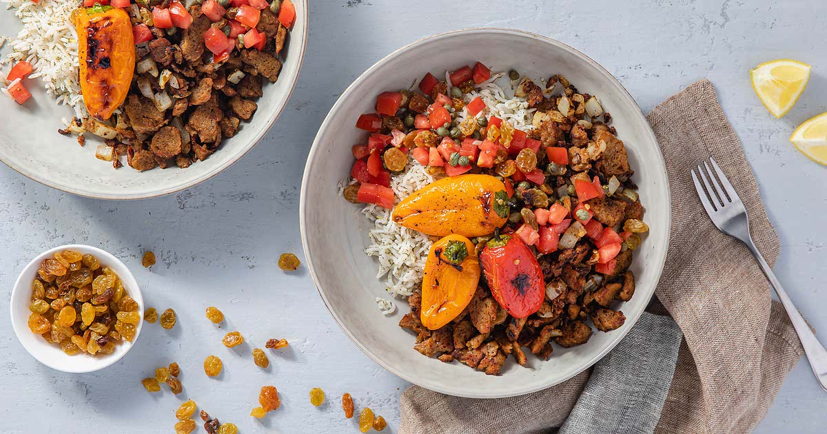 Palestinian Spiced Peppers with Crispy Seitan & Tomato-Caper Relish ...