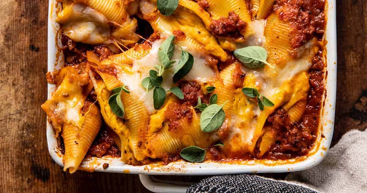 Pumpkin Cheese Stuffed Pasta Shell Bolognese Bake Recipe - Samsung Food