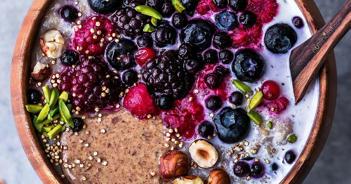 Warm Porridge Oats with White Sesame Milk, Mulberry Jam, Cashew Butter ...