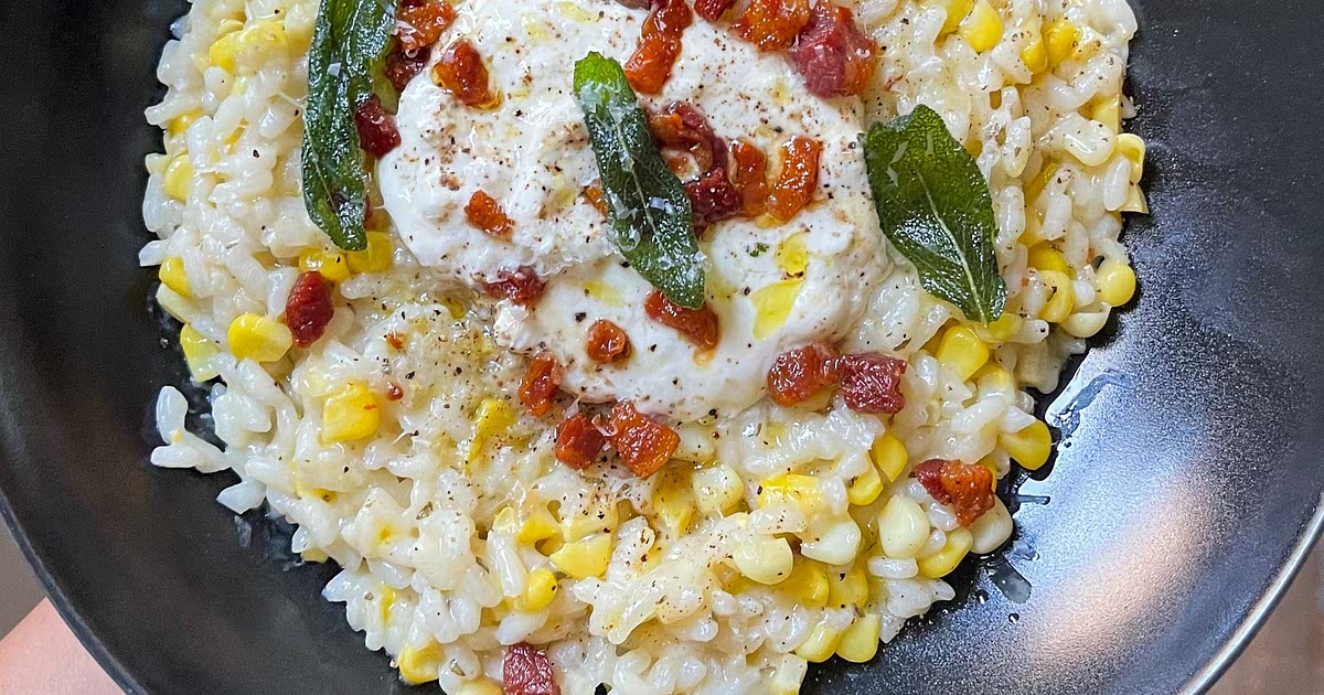 Sweet Corn Risotto with Crispy Sage, Pancetta and Burrata Recipe ...