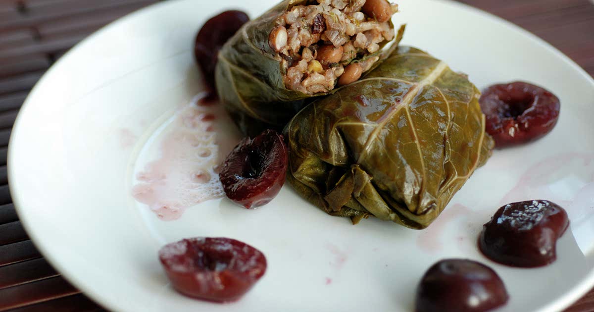 Cherry Collard Dolmas (Turkish Collard Leaves Stuffed with Rice, Beans ...