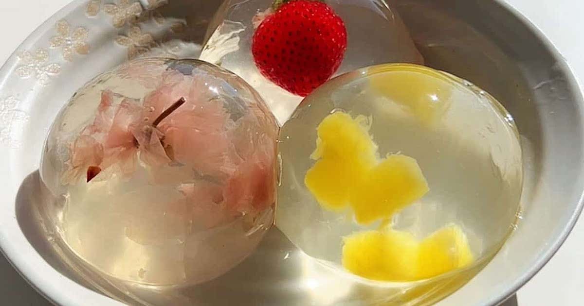 Raindrop Cake Recipe - Strawberry & Cherry blossom filling — Samsung Food