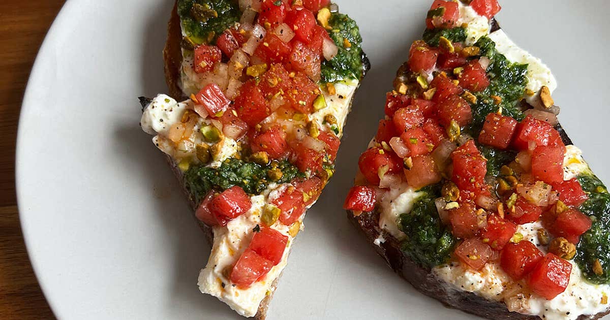 Watermelon Burrata Pesto Toast Recipe - Samsung Food