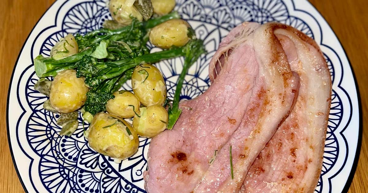 Gammon Steaks with a Warm Potato and Broccoli Salad Recipe - Samsung Food