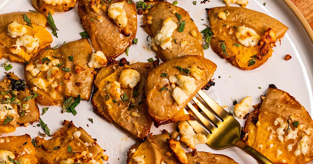 Crispy Baked Smashed Honey Feta Butternut Squash Recipe — Samsung Food