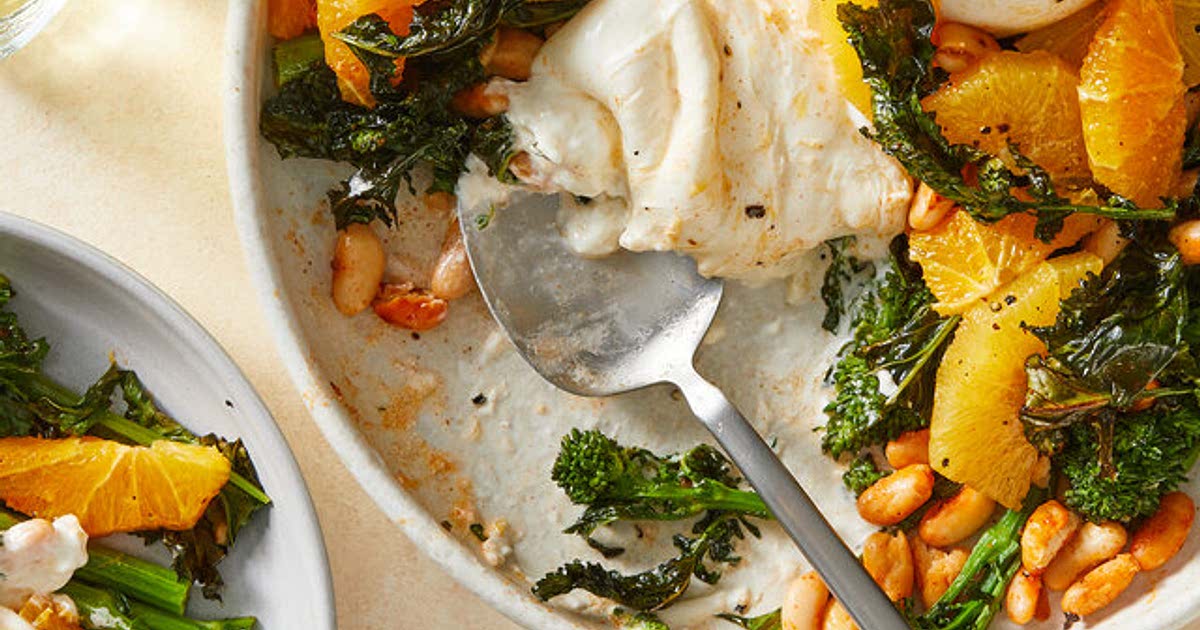 Roasted Broccoli Rabe and White Beans With Burrata Recipe - Samsung Food