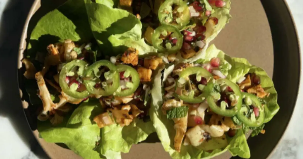 Roasted Veggie Lettuce Wrap + Pomegranate Relish - Bryan Johnson's ...