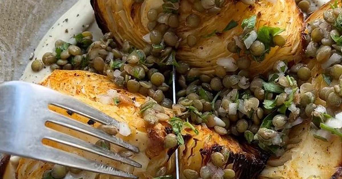 Roasted White Cabbage with a lentil Chimichurri Recipe — Samsung Food