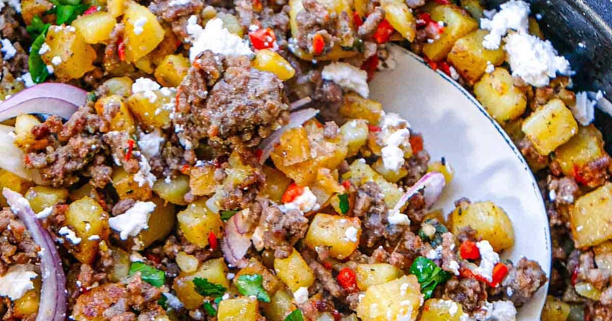 Beef and Potato Hash with Red Pepper and Feta Recipe — Samsung Food