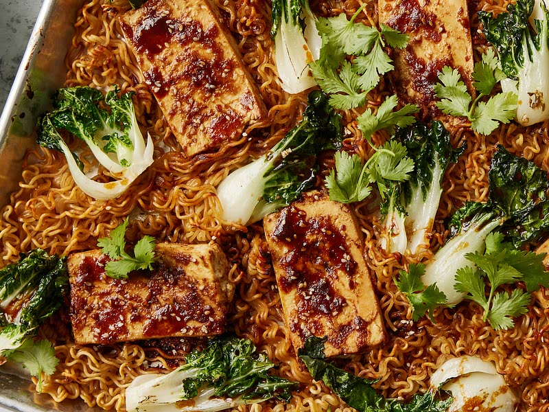 Crispy Sheet-Pan Noodles With Glazed Tofu Recipe - Samsung Food