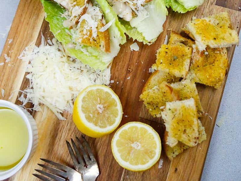 CHICKEN CAESAR SALAD BOATS WITH HOMEMADE CROUTONS Recipe - Samsung Food