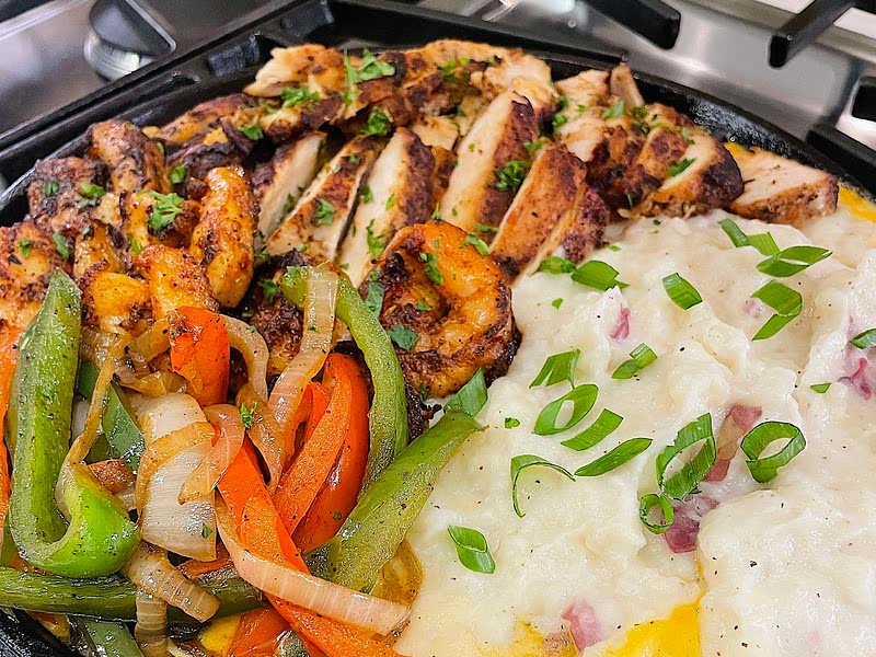 Sizzling Chicken, Shrimp & Cheese Recipe - Samsung Food